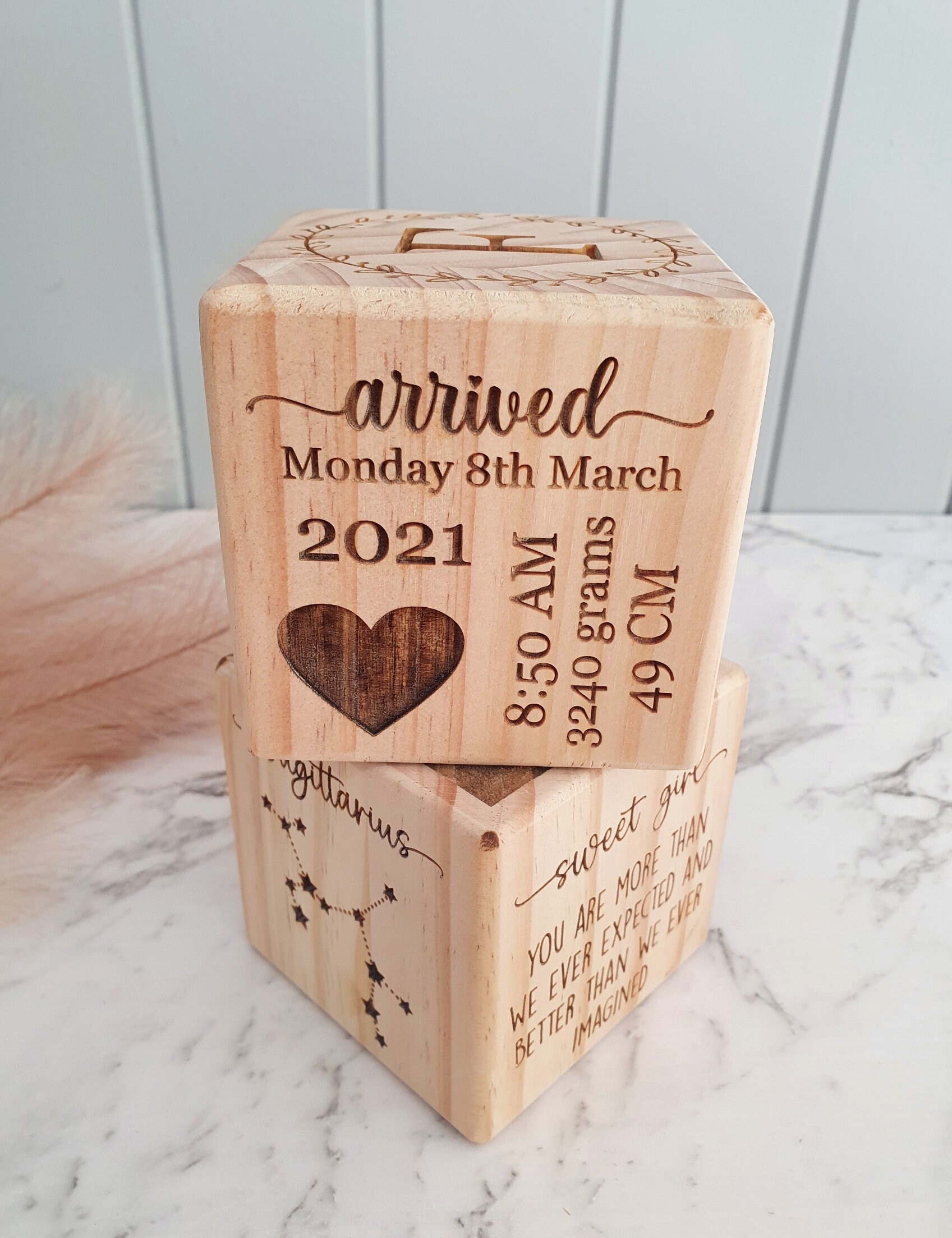 Engraved Wooden Baby Birth Block or Baptism Block Keepsake Personalised ...