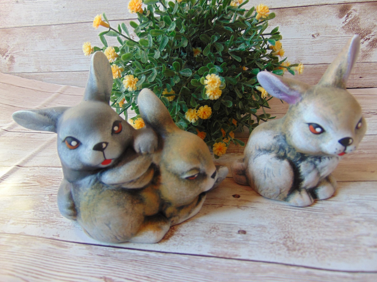 Set of 3 Bunnies Ceramic Bunny Figurines Bunnies Garden | Etsy