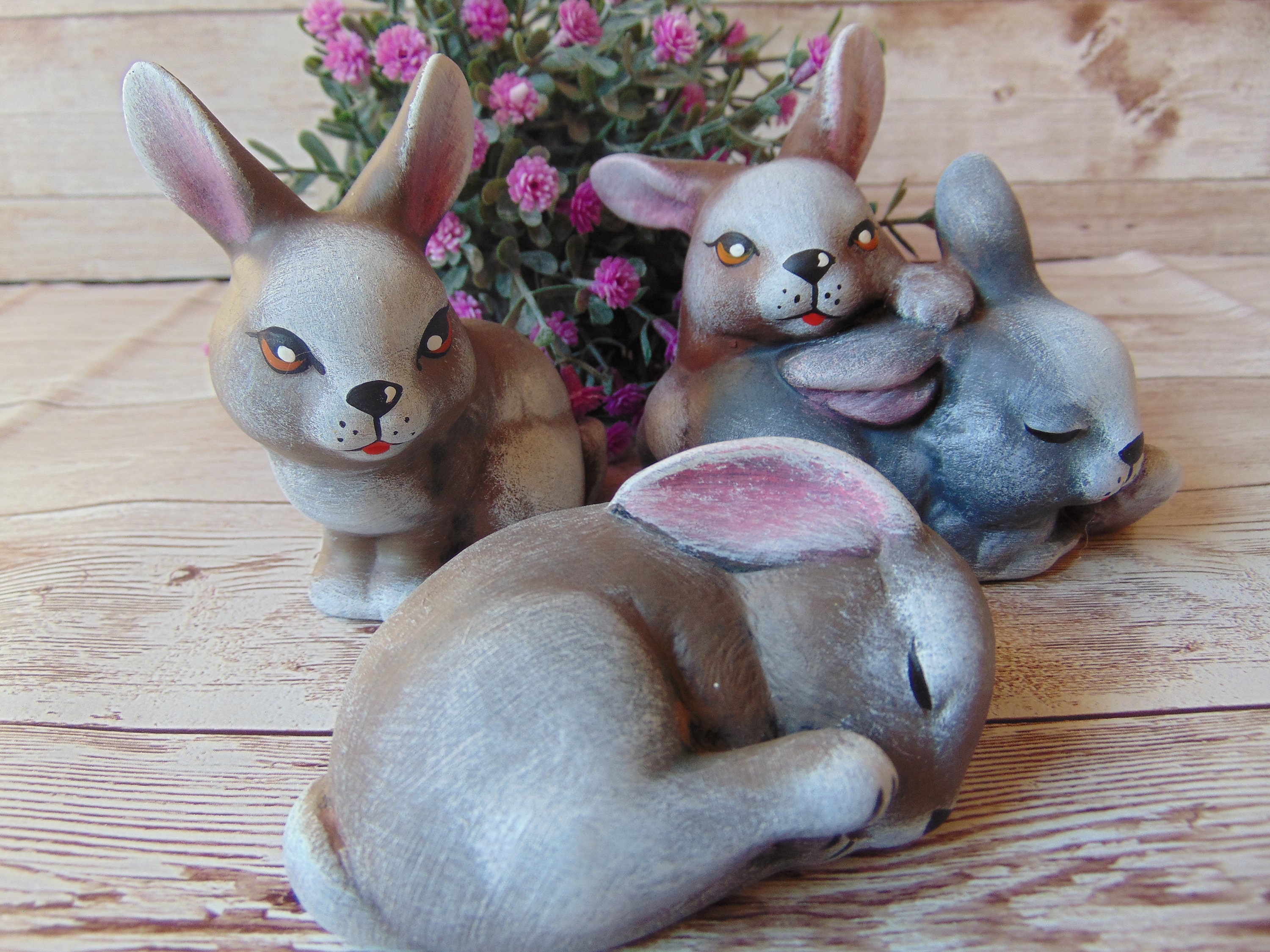 Set of 4 bunnies Ceramic bunny figurines Bunnies Garden | Etsy