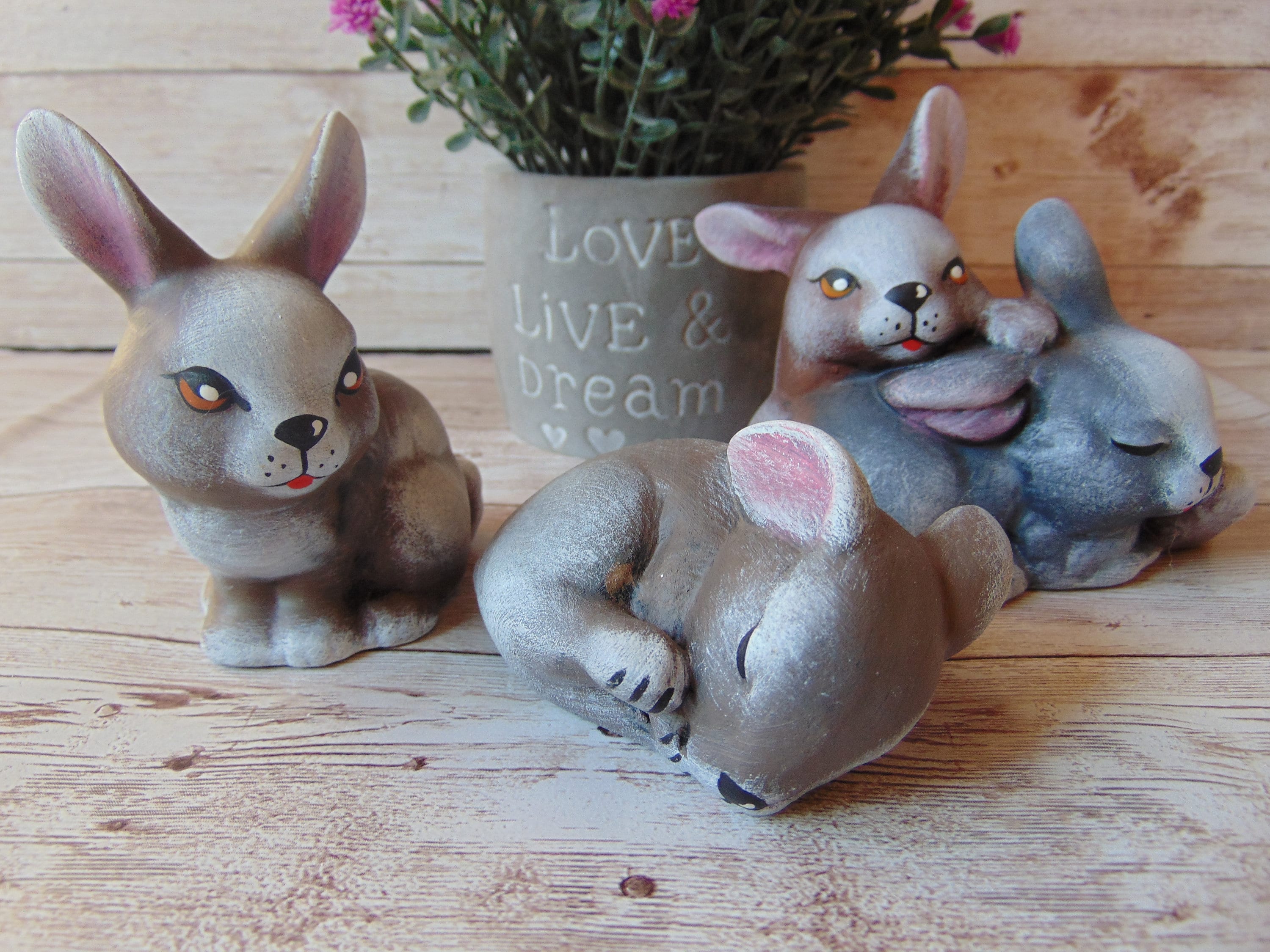 Set of 4 bunnies Ceramic bunny figurines Bunnies Garden | Etsy