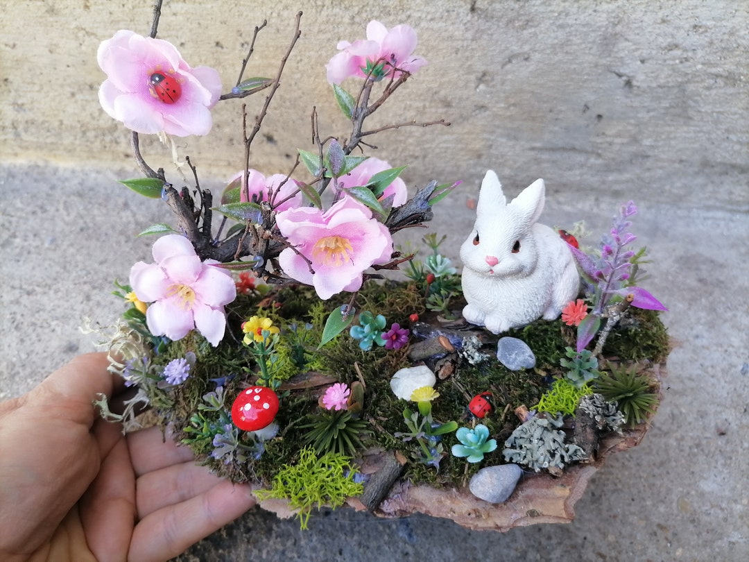 Easter Garden, Bunny Figurine, Easter Landscape, Fairy Tree, Fairy ...