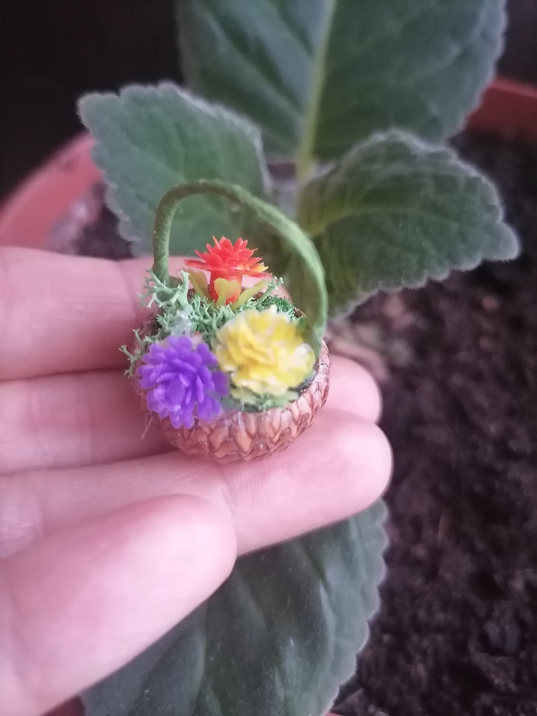 Fairy Garden Basket, Miniature Baskets, Fairy Acorn Basket, Walnut ...