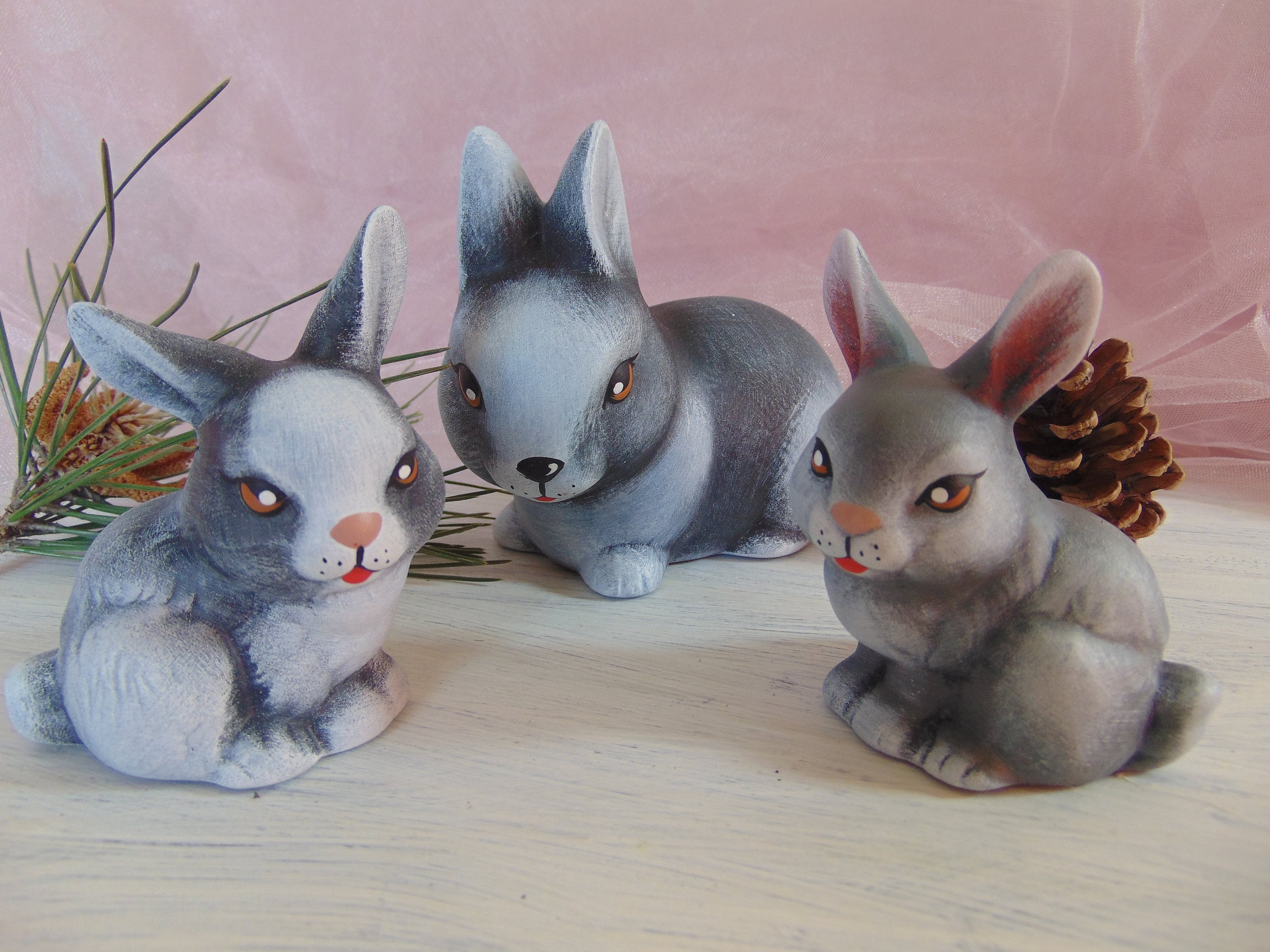 Ensemble de 3 lapins figurines de lapin en céramique lapins | Etsy