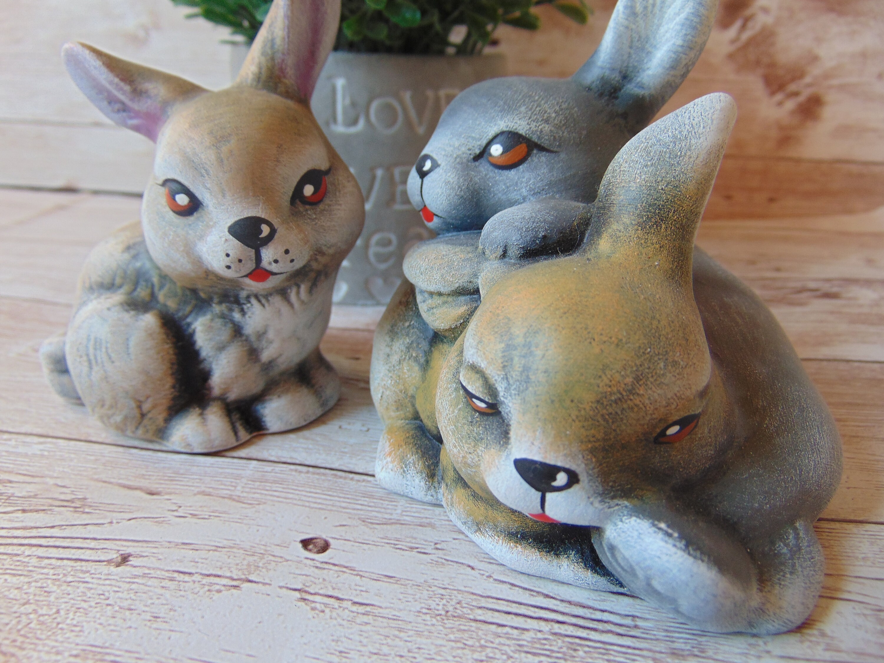 Set of 3 Bunnies Ceramic Bunny Figurines Bunnies Garden | Etsy