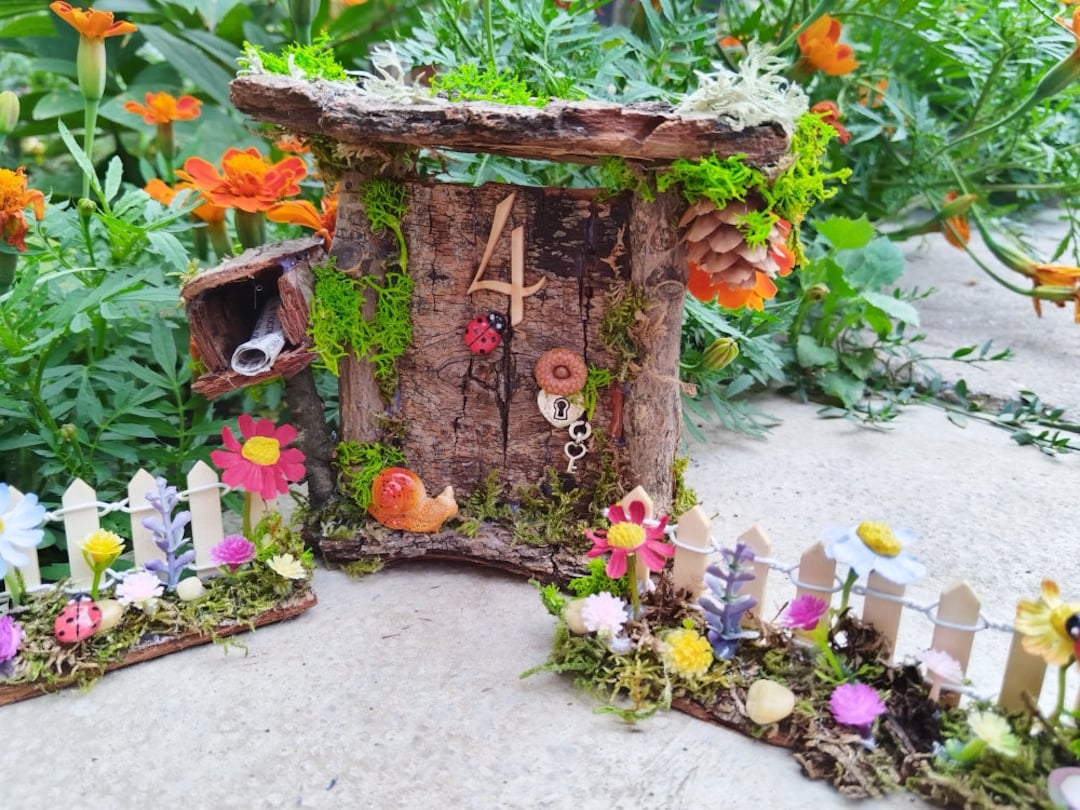 Fairy Door With Two Fences and Mailbox, Wooden Fairy Door, Fairy Garden ...