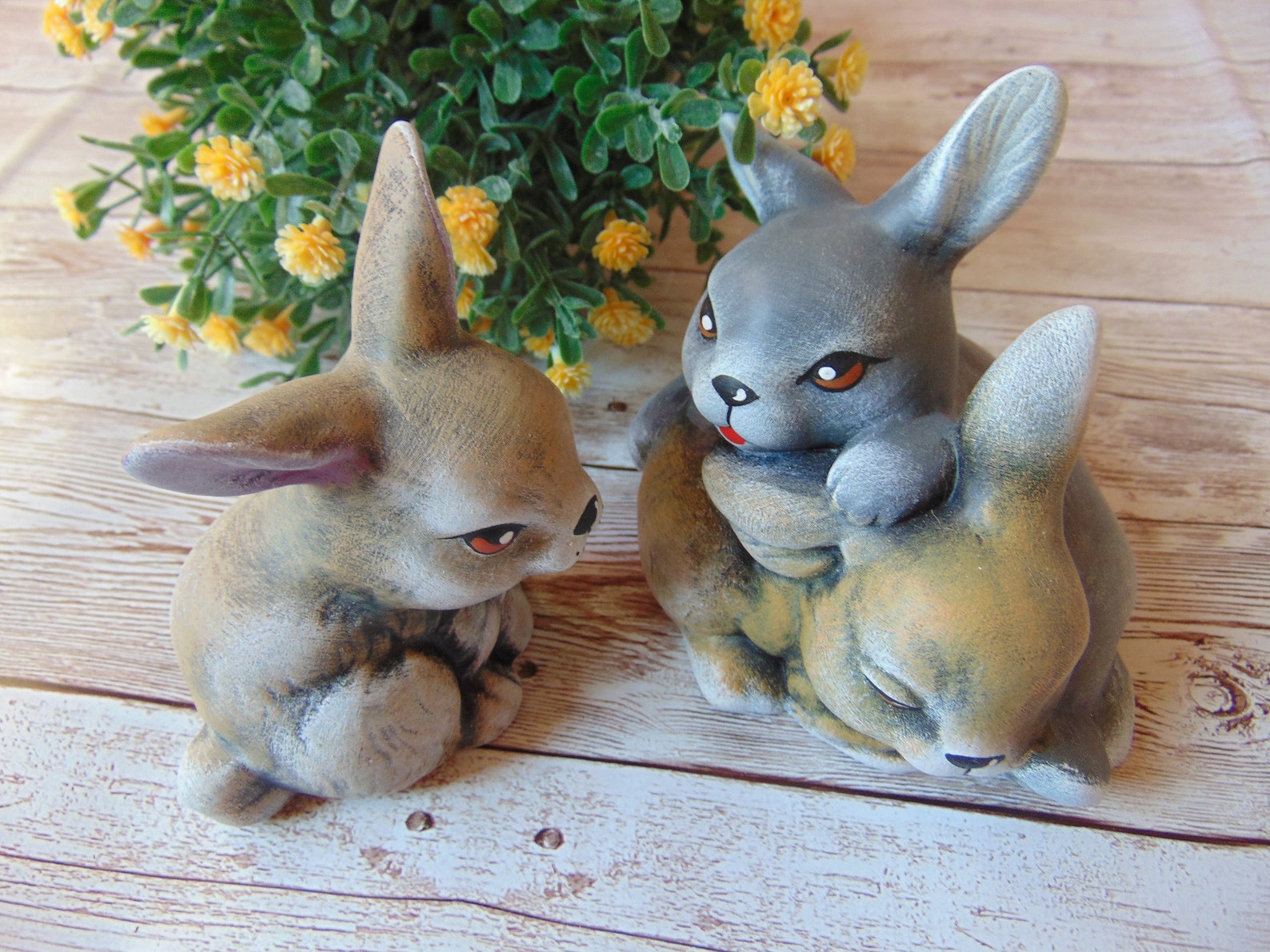 Set of 3 Bunnies Ceramic Bunny Figurines Bunnies Garden | Etsy