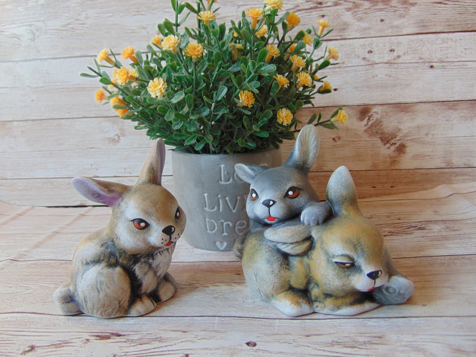 Set of 3 Bunnies Ceramic Bunny Figurines Bunnies Garden | Etsy