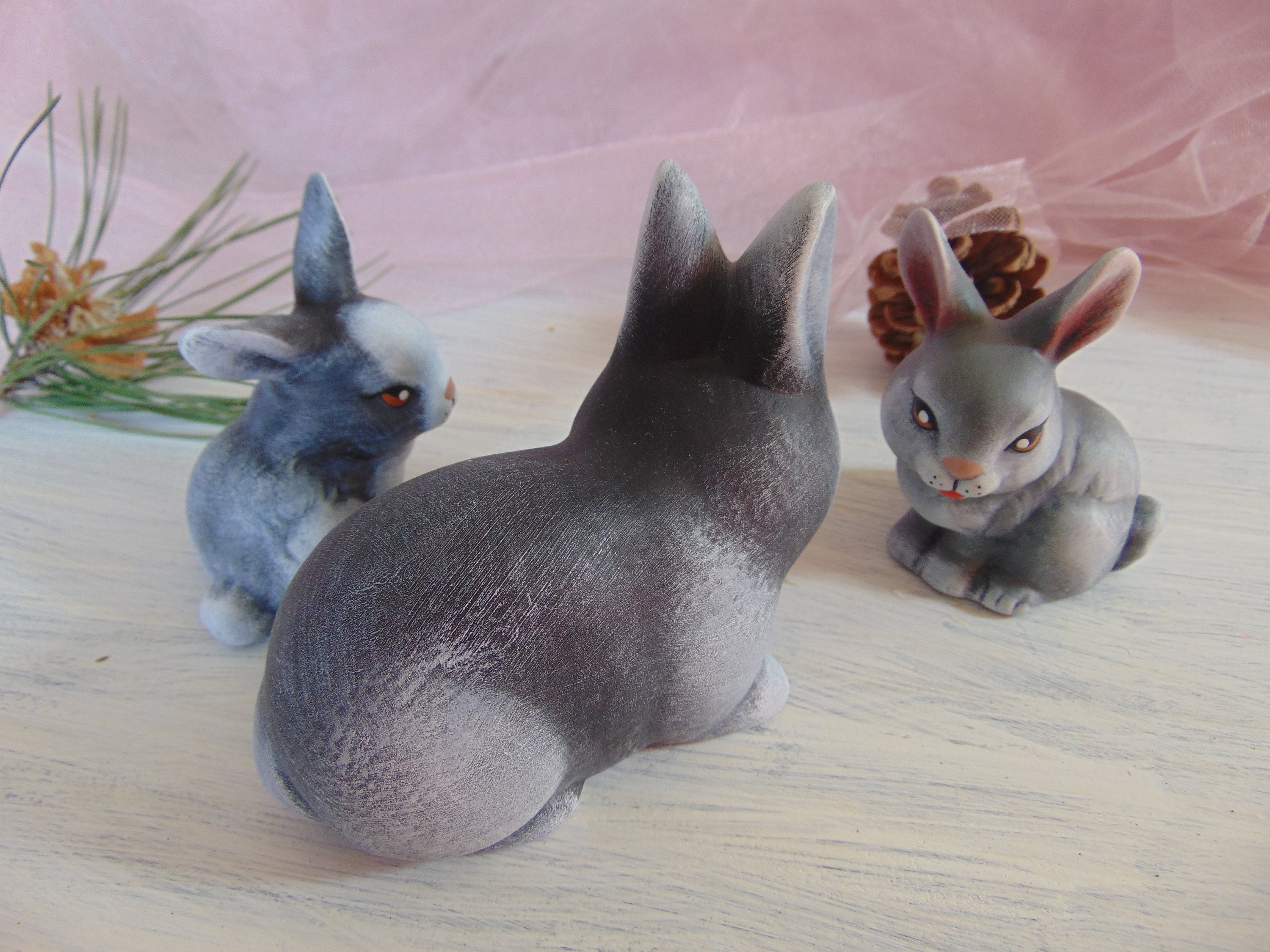 Ensemble de 3 lapins figurines de lapin en céramique lapins | Etsy