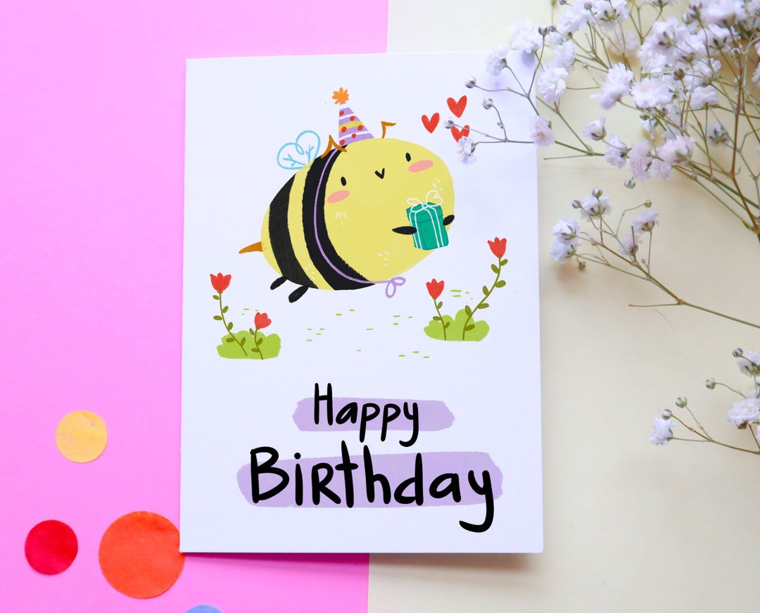 Kawaii Happy Birthday Card Bee Birthday Cards Paper & Party - Etsy