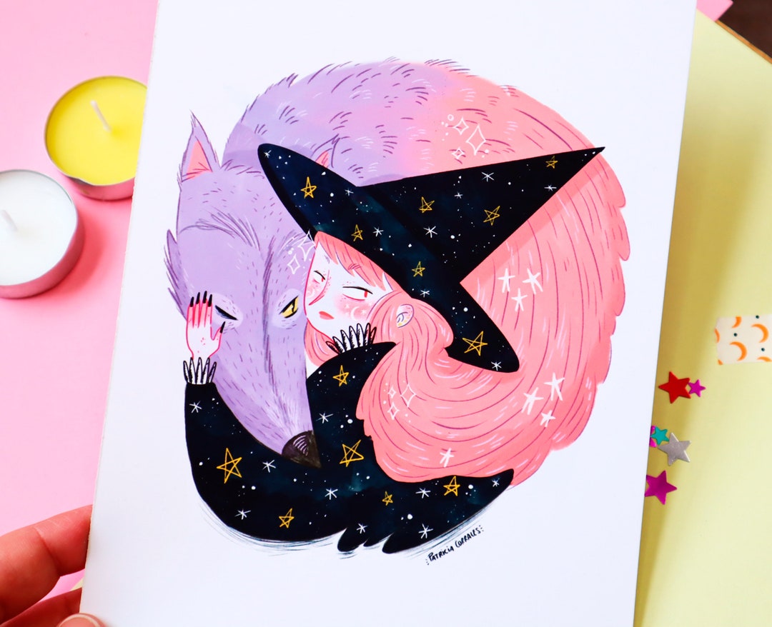 Wolf Girl Art Print Wolf Girl Witch Art Print Girl With - Etsy