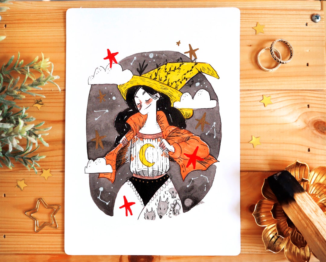 Moon Witch Art Print Poster Digital Illustration Witch - Etsy