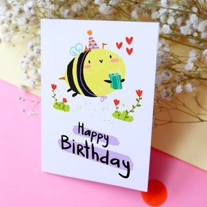 Kawaii Happy Birthday Card Bee Birthday Cards Paper & Party - Etsy