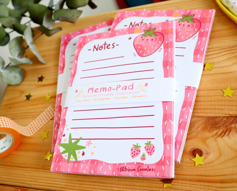 Cute Strawberry Notepad Pink Note Paper Paper & Party - Etsy