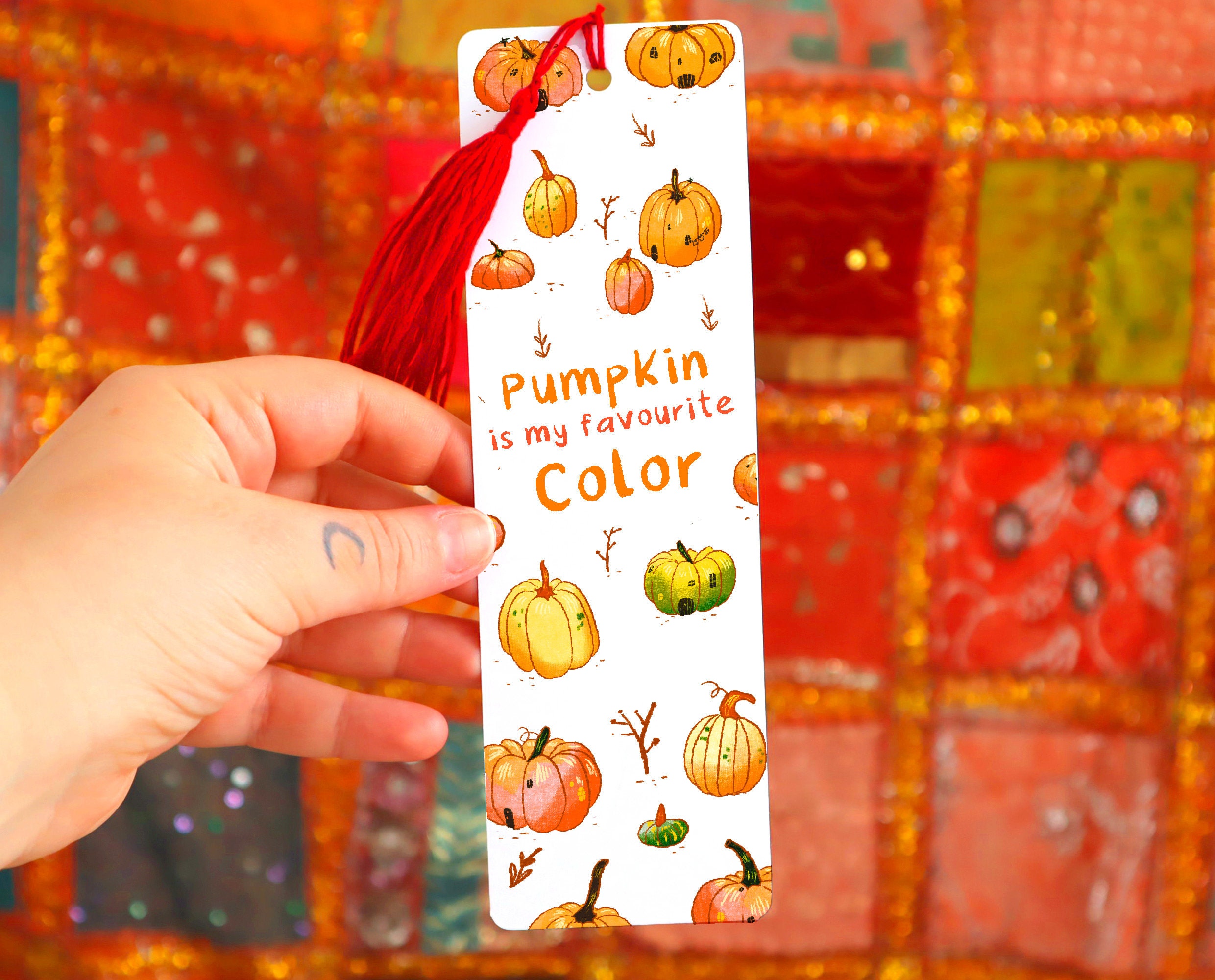 Pumpkin Fall Bookmark with tassel Book Tracker Book lover | Etsy