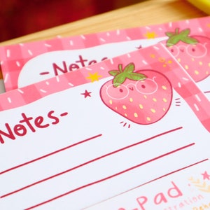 Cute Strawberry Notepad Pink Note Paper, Paper & Party Supplies, Pen ...