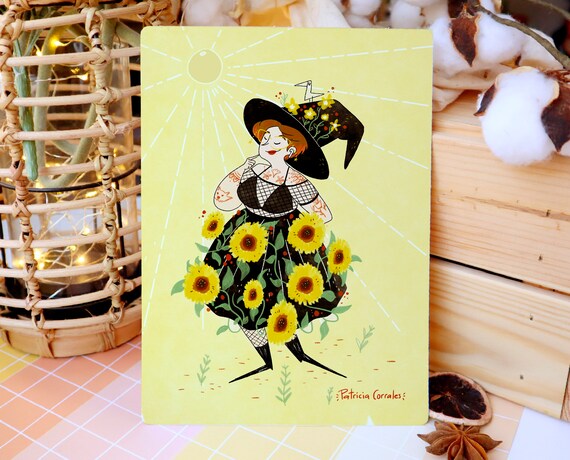 Yellow Witch Print Art & Collectibles Summer Witch | Etsy