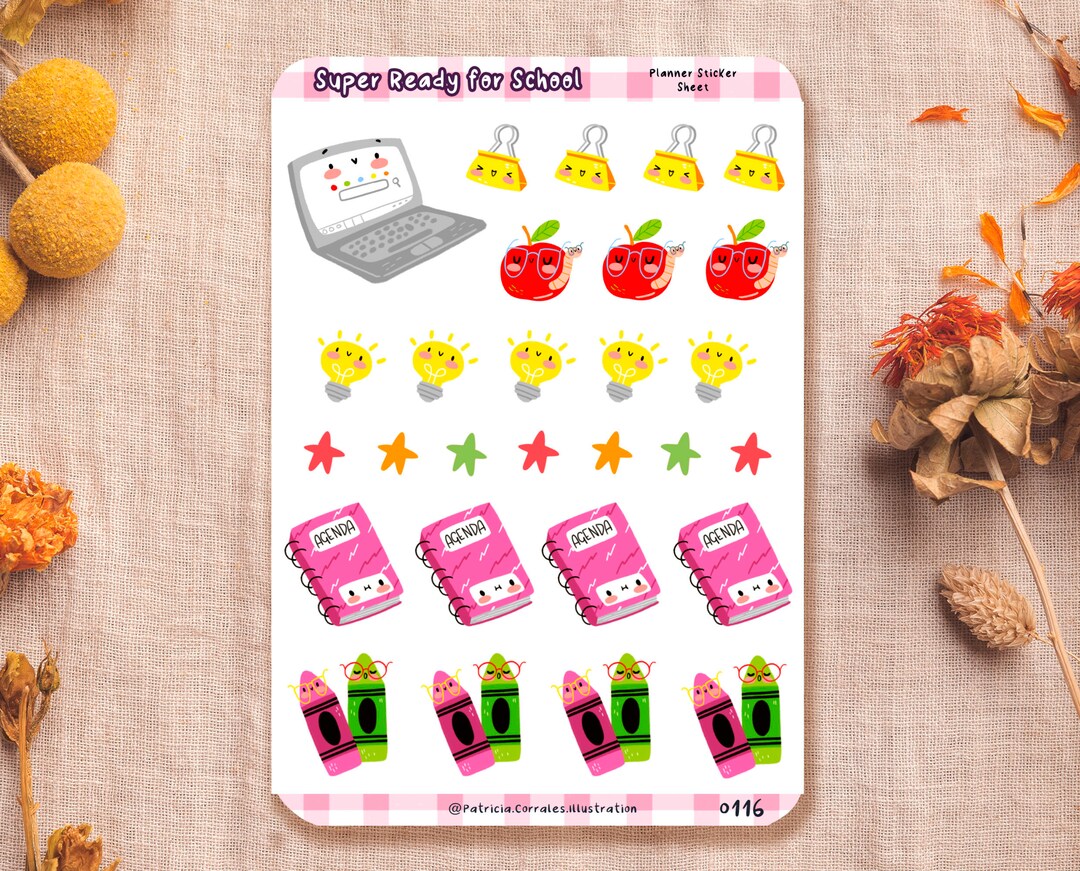 Super Ready for School Sticker Sheet, Kawaii Stickers, Sticker Planner ...