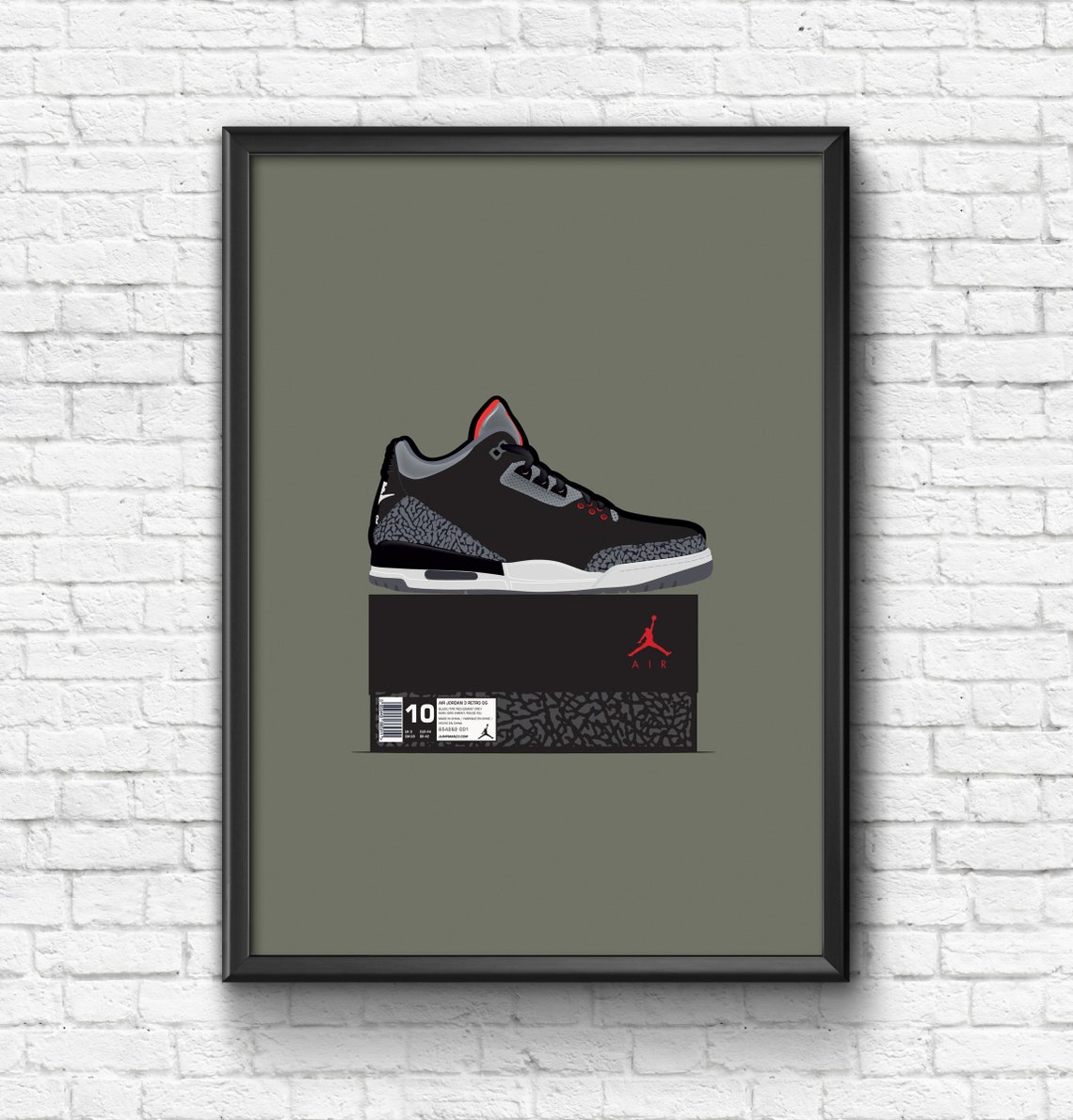 Air Jordan 3 Black Cement Bred Retro Basketball Sneaker - Etsy