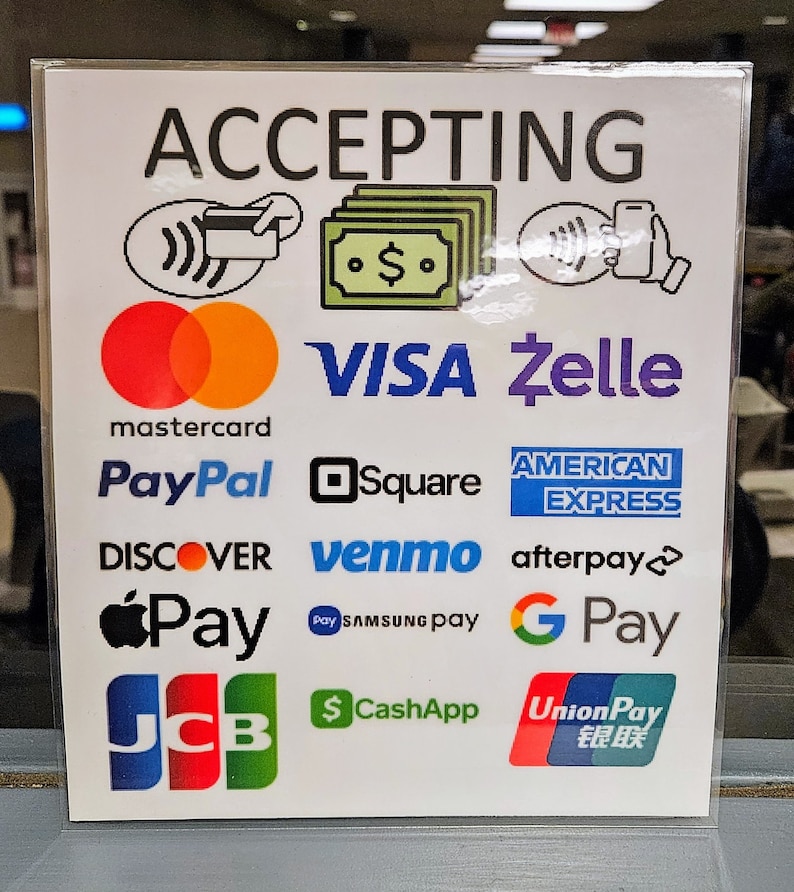 Printable Sign Showing Accepted Payments: Visa, Mastercard, Discover ...