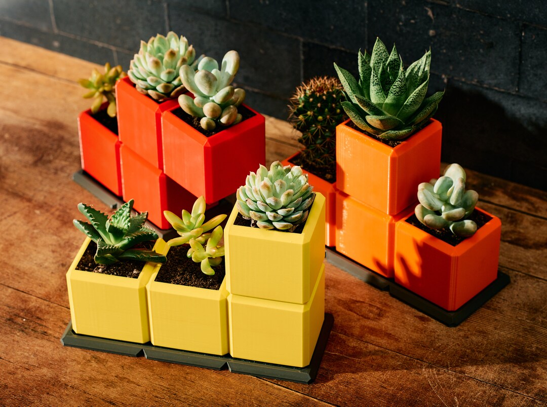 Set of 3 Tetro Garden Flower Pots - Retro-inspired Gaming Decor for ...