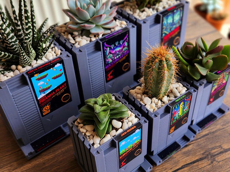Retro Game Cartridge Flower Pots Planters Desk Organiser Office Decor ...
