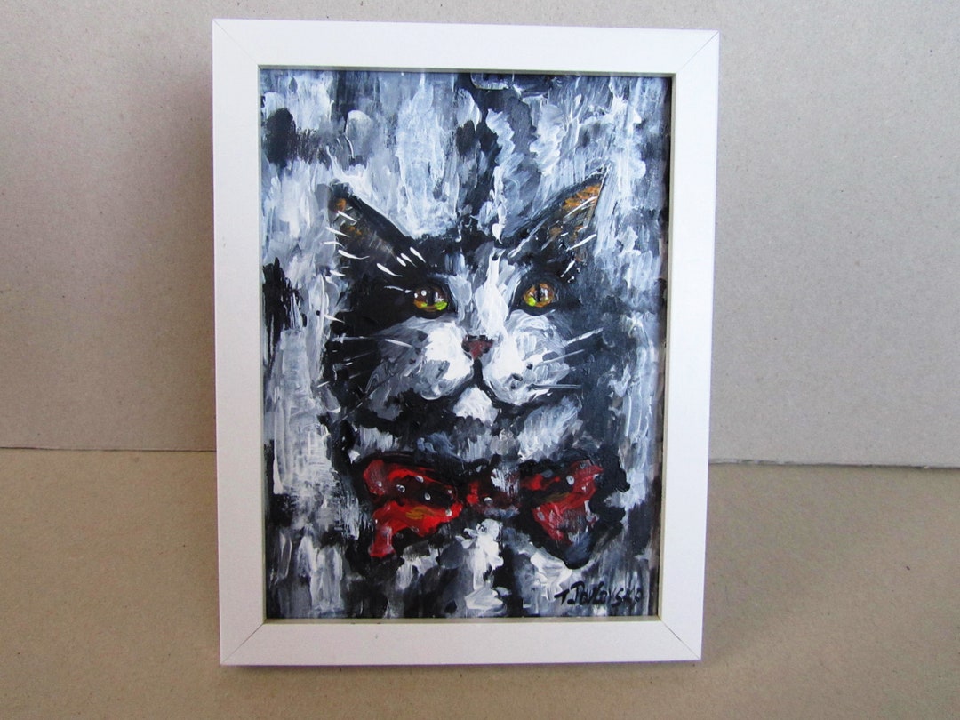 Cat Portrait ORIGINAL Fine Art Oil Painting Cat Framed Art Small Cat ...