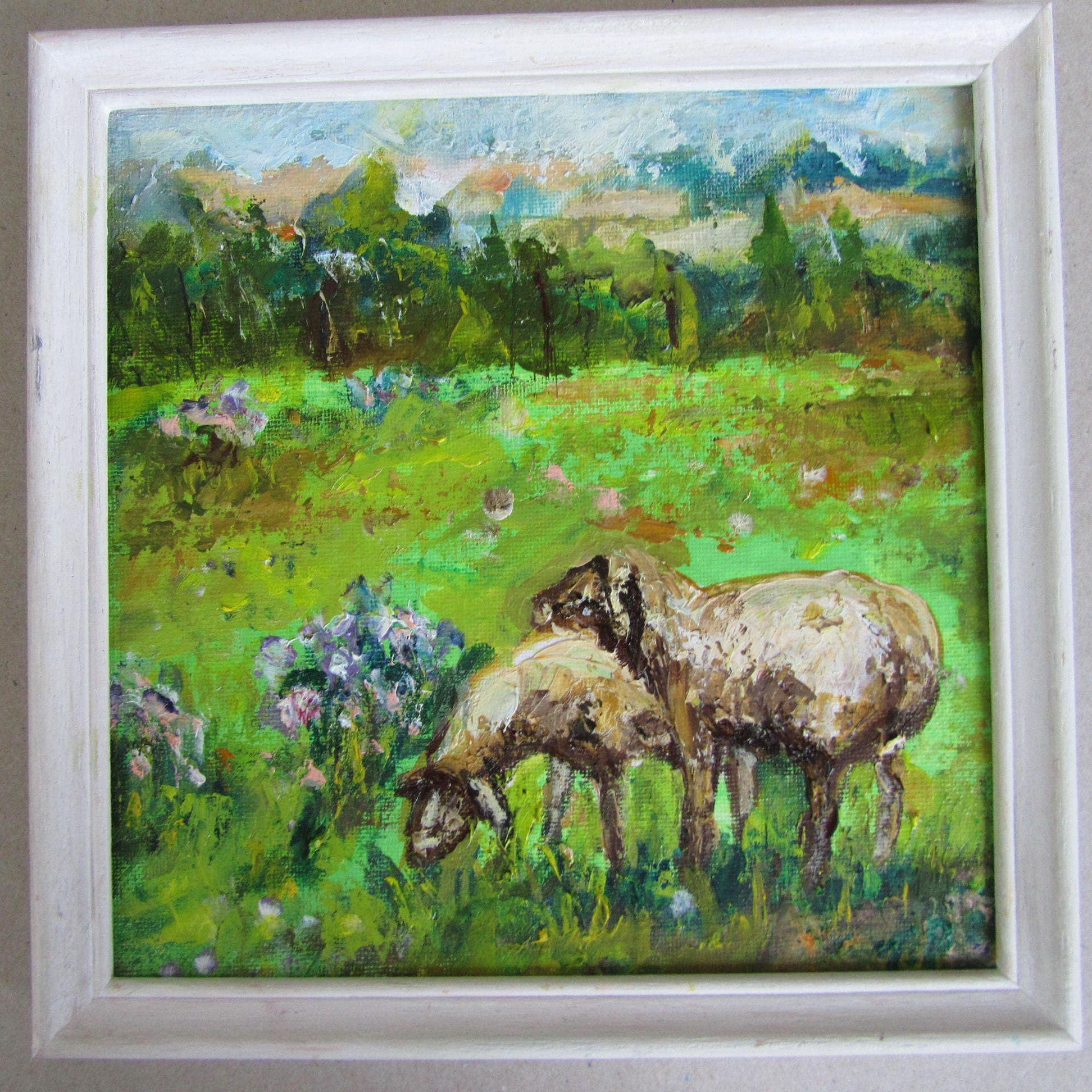 Sheep Oil Painting Sheep Original Art Sheep Framed Art Farmhouse ...