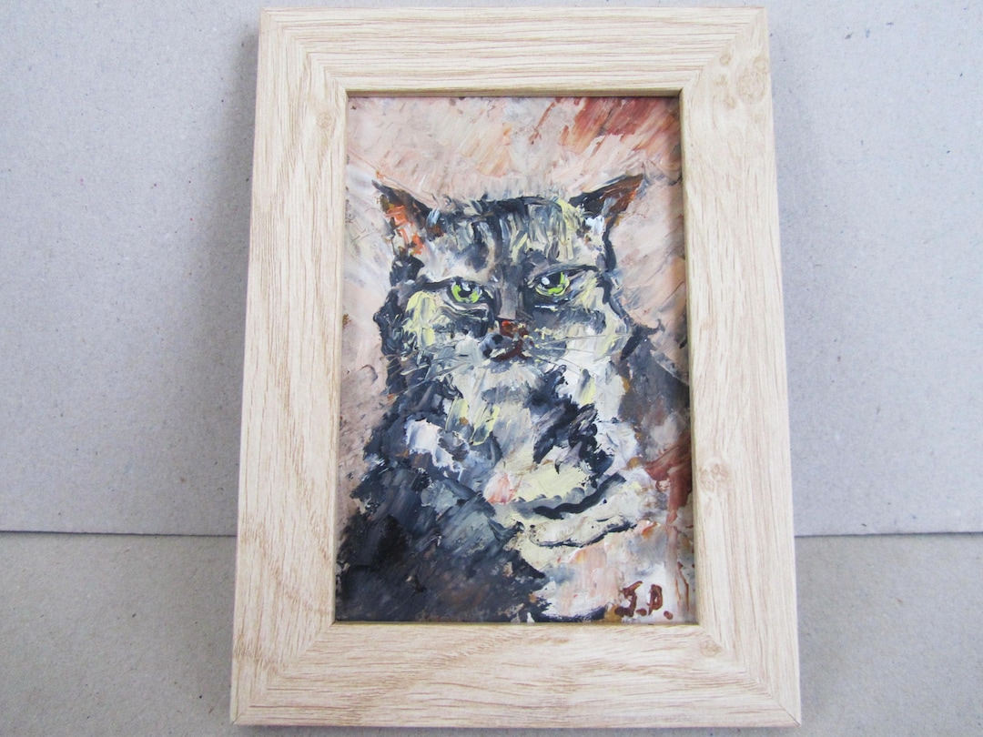 Cat Original Oil Painting Cat Framed Art Cat Small Art Gift - Etsy