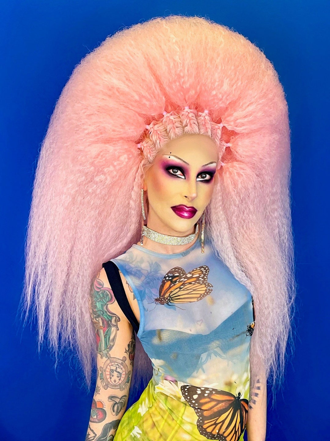 Crimped Wig With Statement Plaits Custom Drag Queen Lace Front - Etsy