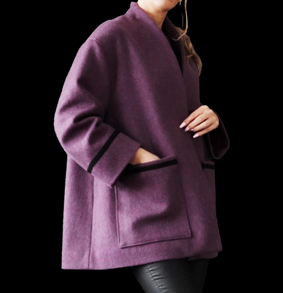 Purple Wool A-line Coat | 100% Natural Wool | Handmade One of a Kind ...