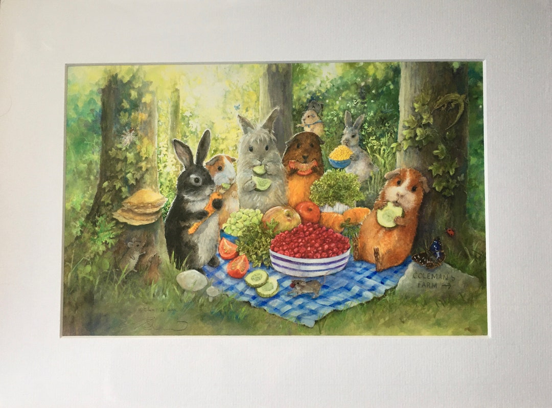 Guinea Pig and Rabbit Picnic Giclée Print, Coleman's Farm Art - Etsy