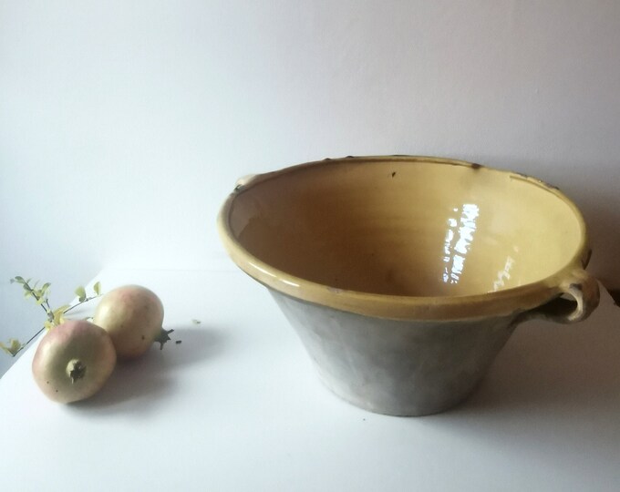 Large Yellow French Antique Confit Bowl Handmade Glazed Earthenware ...