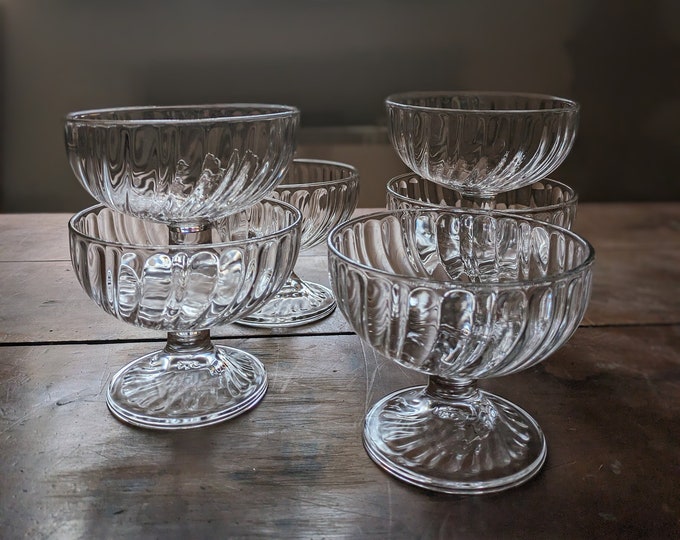 French Vintage Clear Glass Ice Cream Bowls, Paris Bistro Decor, Set of ...