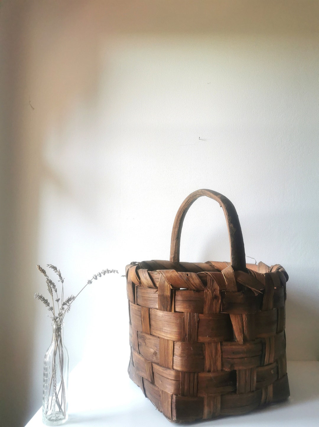 French Vintage Bohemian Basket, Natural Fibres, Hand Woven, Home ...