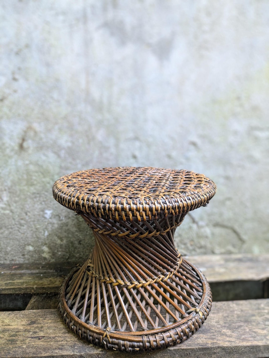 French Vintage Tam-tam Wicker Stool, Bohemian Homeware and Furniture ...