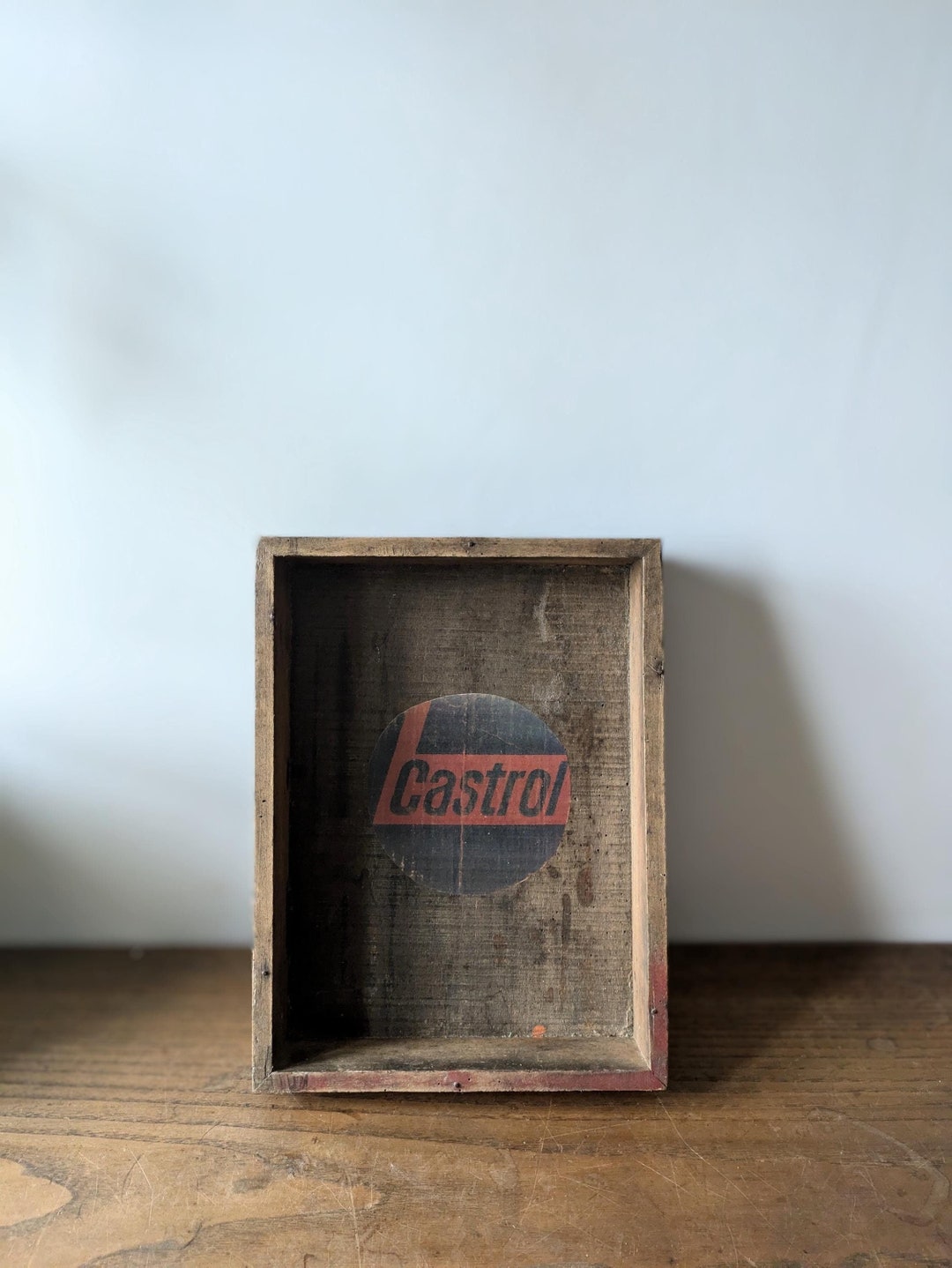 Vintage Wooden Castrol Storage Box: Rustic Industrial Decor - Etsy