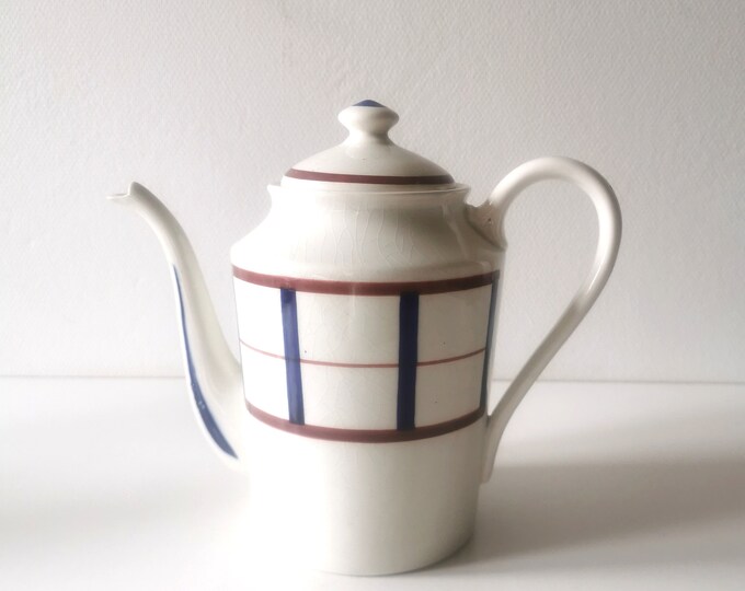 French Vintage Coffee Pot, Checked Basque Ceramic Coffee Pot for ...