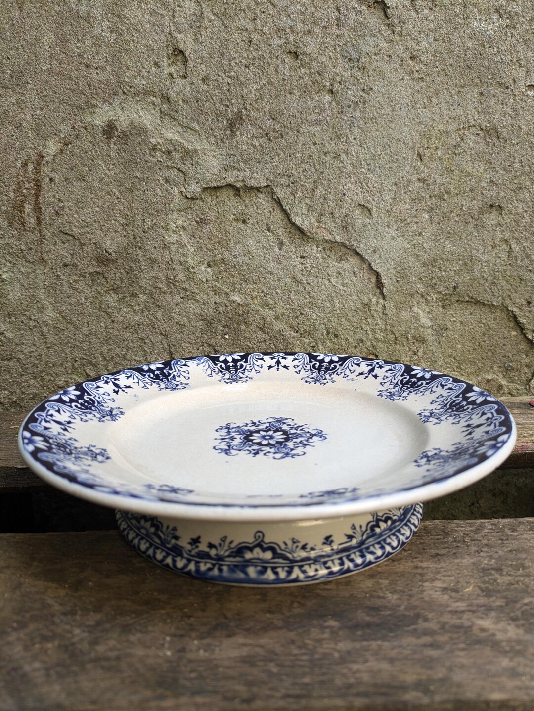 Antique French Blue and White Compotier: J Viellard Rouen Floral Decor ...
