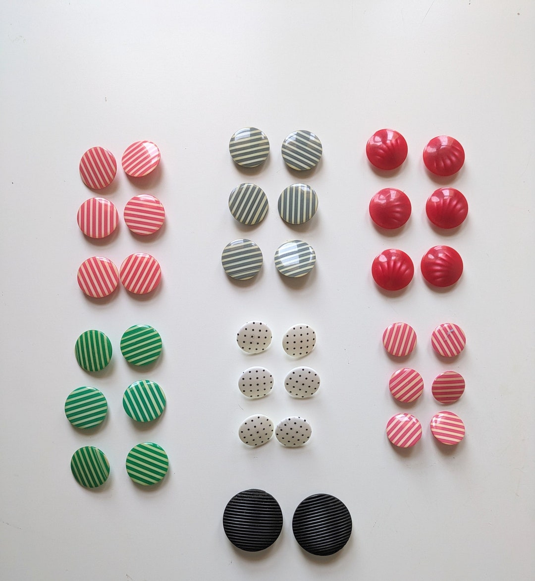 French Vintage Buttons, Circular Plastic Striped, Spotty Retro Buttons ...