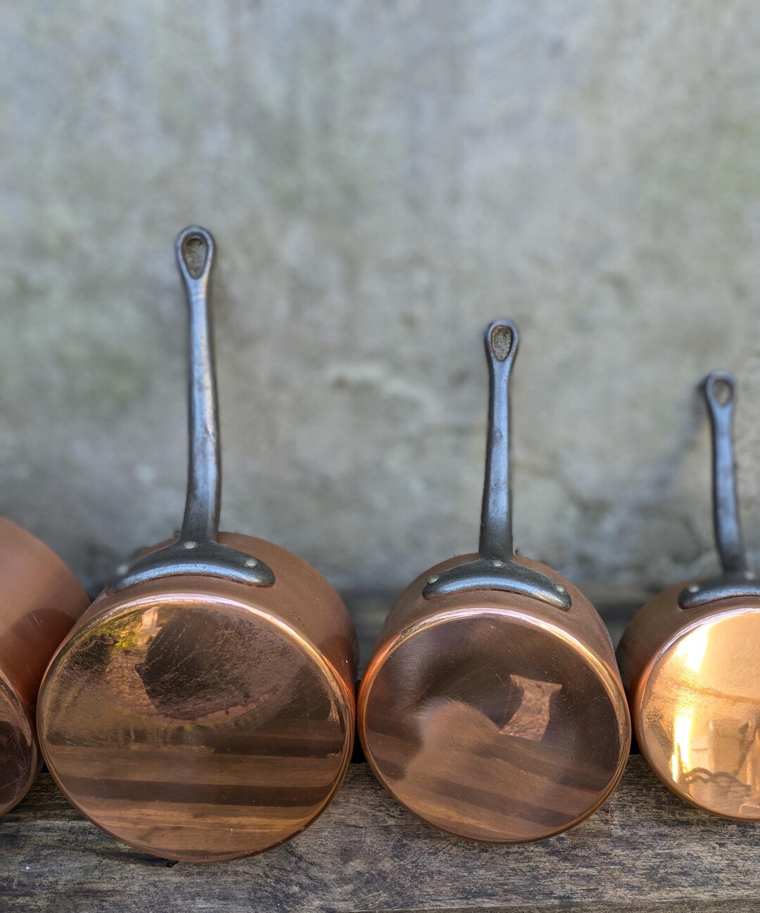 French Antique Copper Pans, Set of 5, Antique French Kitchenware ...