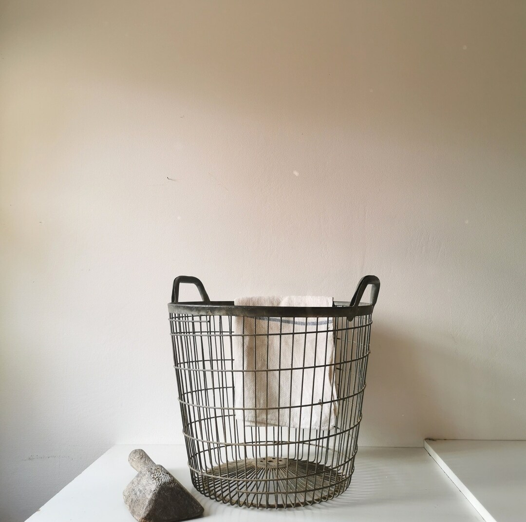 Large French Vintage Metal Basket, Industrial, Metal Basket, Vintage ...