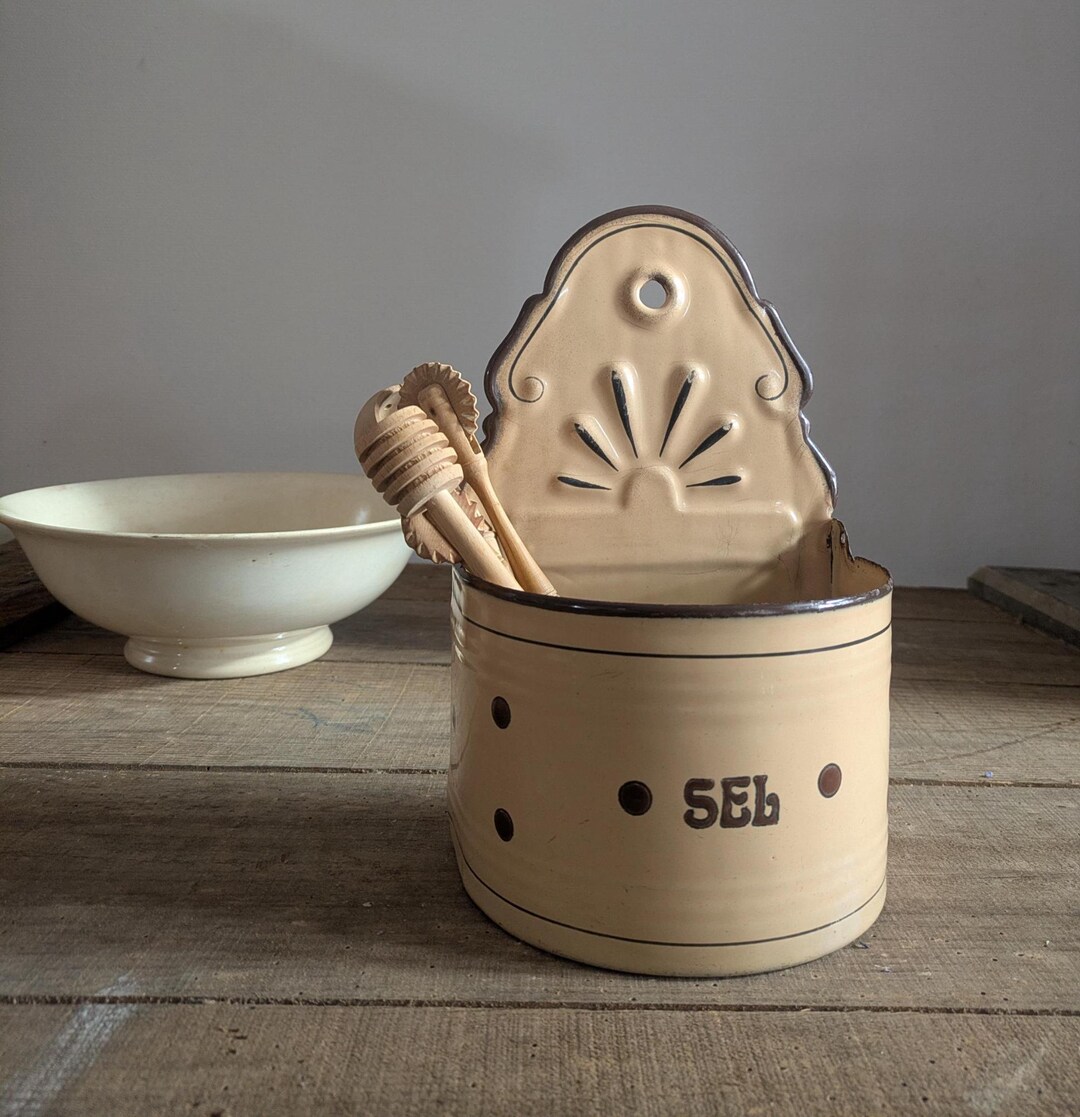 French Vintage Salt Box, Enamel Box for Kitchen Display - Etsy