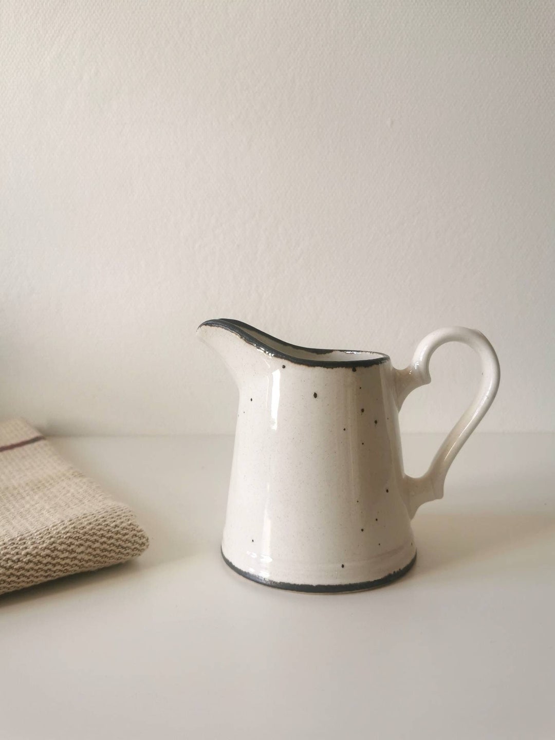 English Johnson Bros Ceramic Milk Pitcher, Glazed With Brown Speckled ...