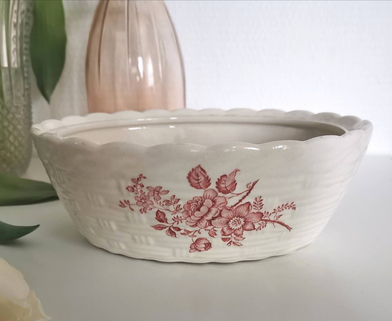 English Vintage Crown Devon bowl Staffordshire pottery pink | Etsy