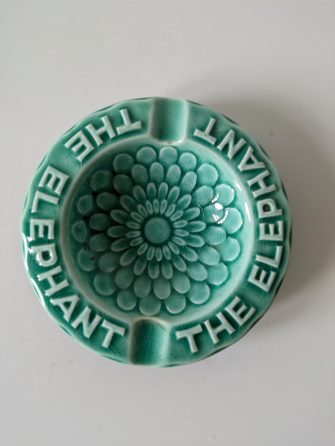 Vintage the Elephant Ashtray, French Retro Oval Shaped Ashtray in Green ...