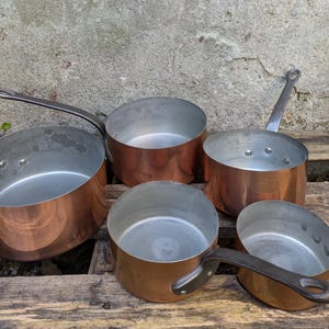 French Antique Copper Pans, Set of 5, Antique French Kitchenware ...