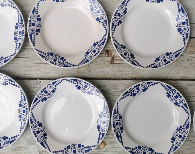 Lot of 8, Small French Vintage Blue and White Mid Century Plates by ...