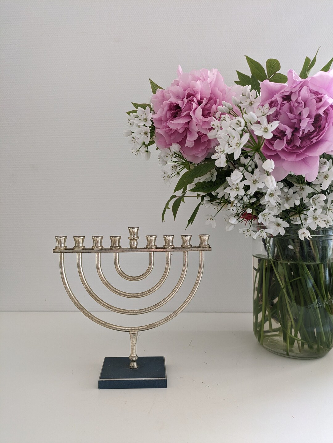 Vintage Hanukkiah, Small Simple 9 Branch Candlestick, Candelabrum for ...