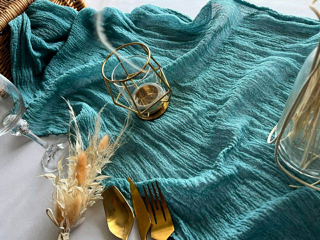 Teal Blue Boho Wedding Gauze Table Runner Rustic Wedding Centerpiece ...