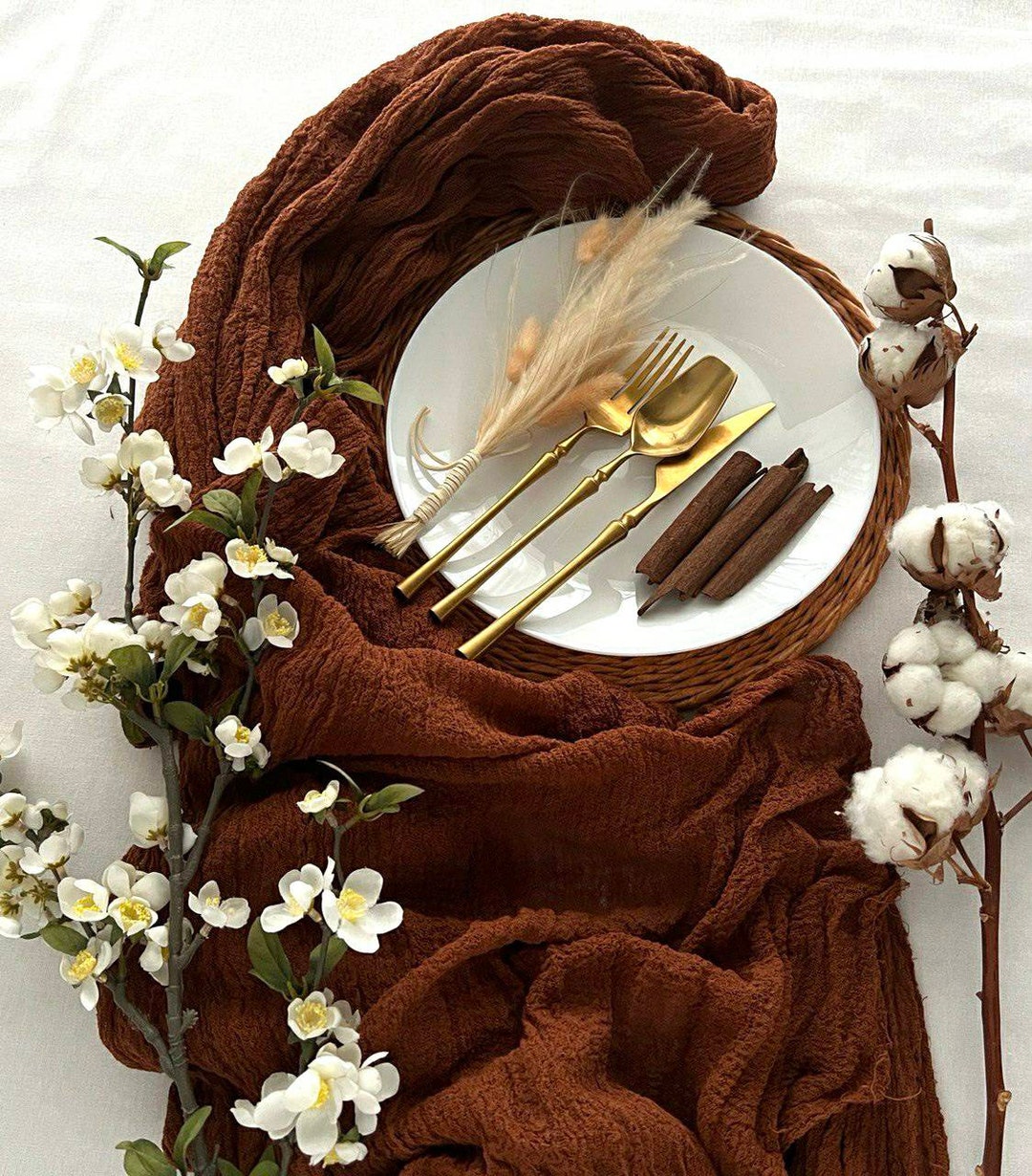 Cinnamon Gauze Table Runner Table Centerpiece Cheesecloth Runner Boho ...